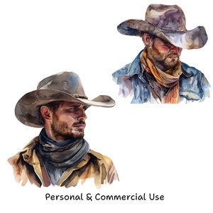 Watercolor Cowboy Clipart, Western Cowboy Hat Illustration, Digital ...