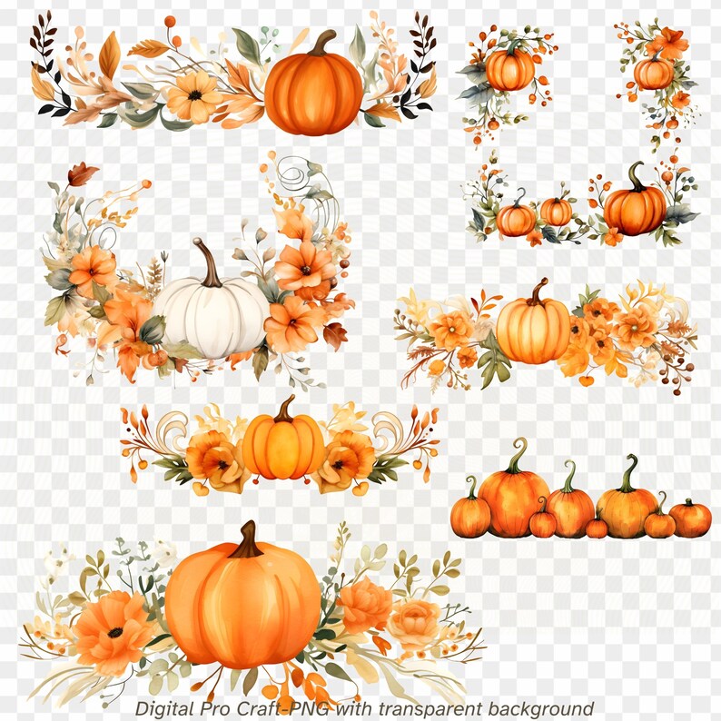 Watercolor Pumpkin Borders Clipart - Fall Autumn Borders Clip Art in ...