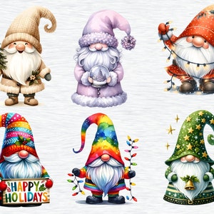 Watercolor Festive Gnomes Collection Clipart, 30 PNG Christmas Gnomes ...