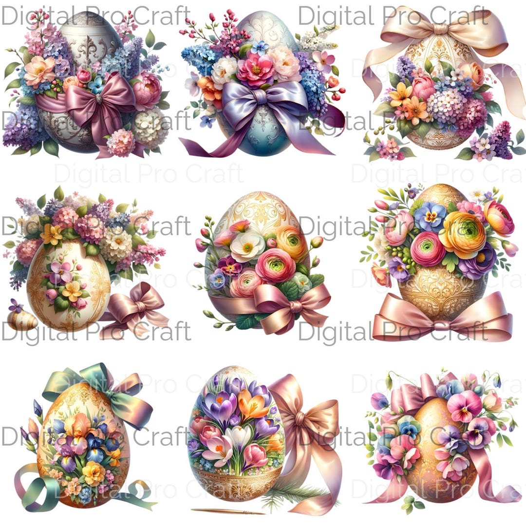 Elegant Easter Eggs Clipart Bundle - Beautifully Decorated Pngs for ...