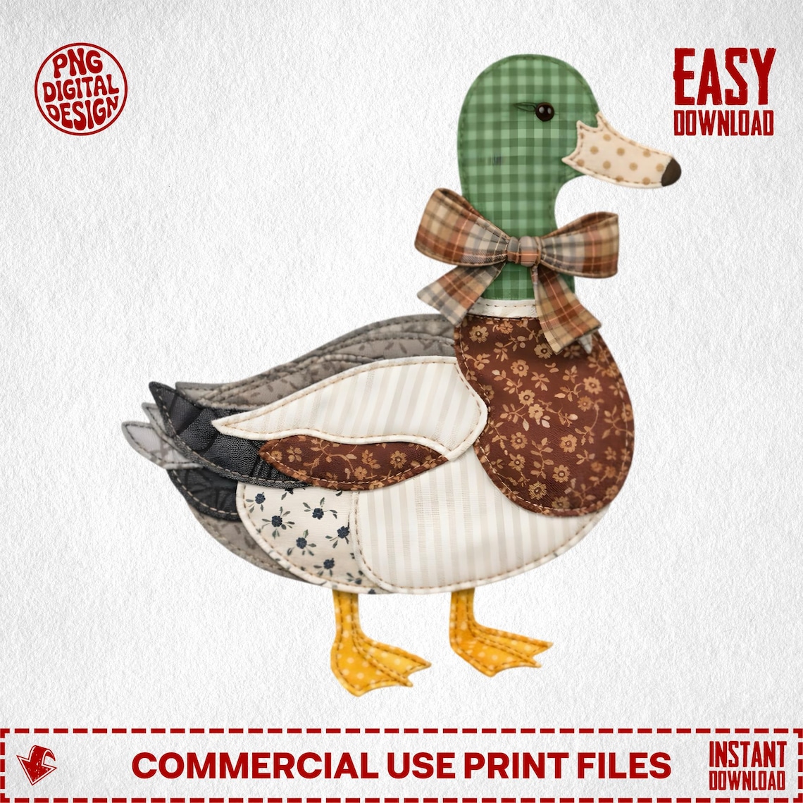 Patchwork Duck Clipart PNG | Applique Quilt Style Duck | Farmhouse ...