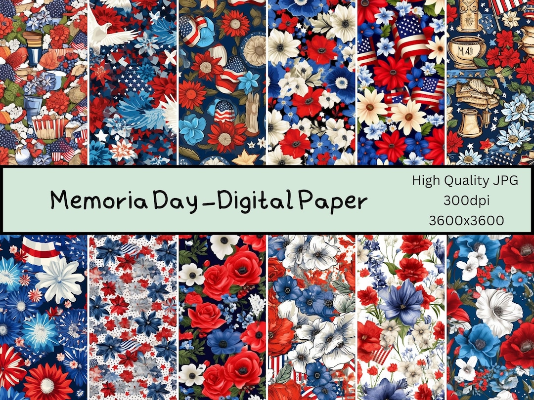 July 4th Patriotic Digital Paper Pack, Vintage American Red & White ...