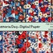 July 4th Patriotic Digital Paper Pack, Vintage American Red & White ...