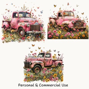 Vintage Pink Truck Watercolor Clipart Set, Digital Download for ...