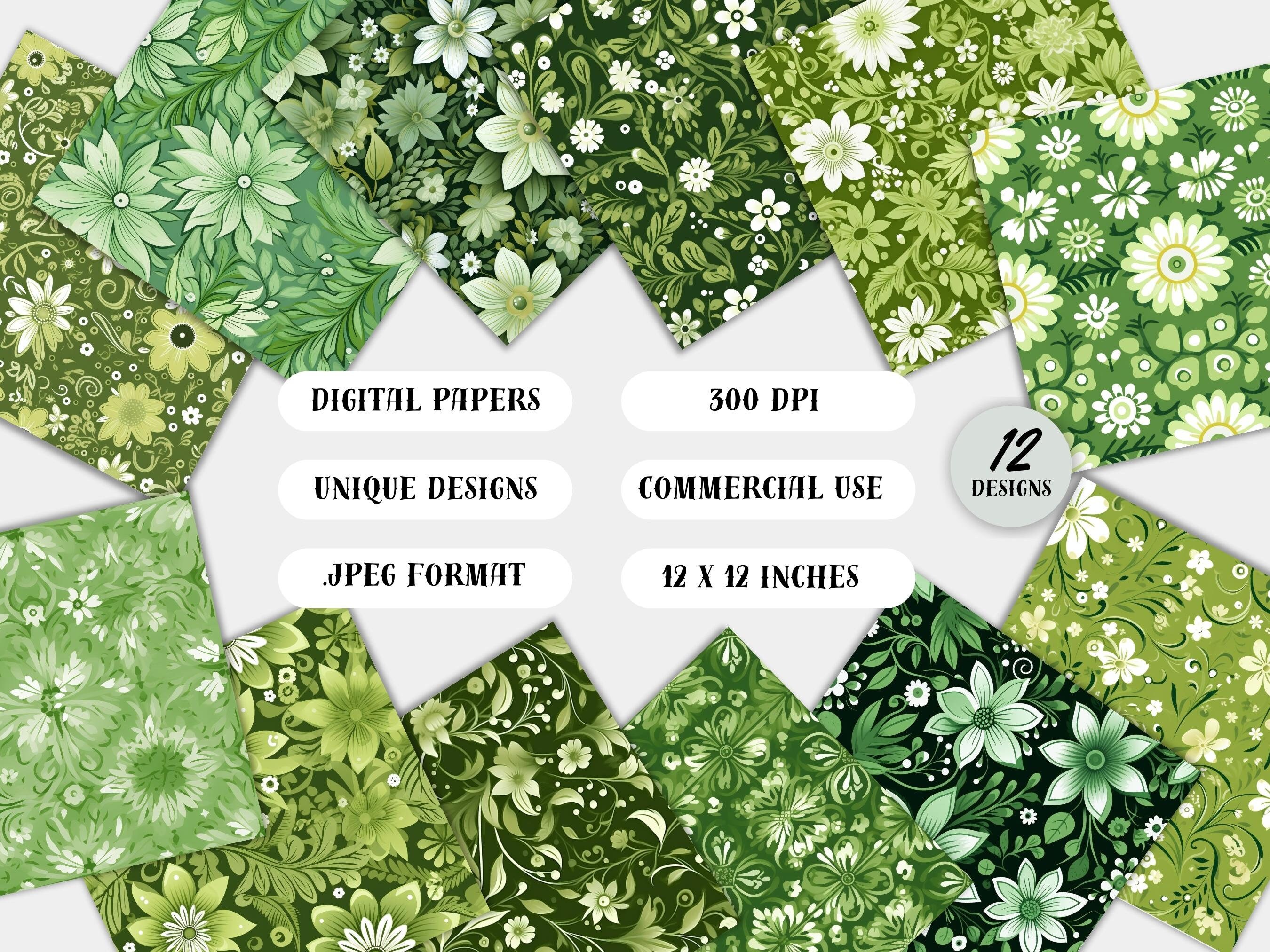Green Floral Digital Paper SEAMLESS Green Watercolor - Etsy