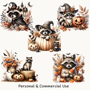 Watercolor Raccoon Halloween Clipart Bundle – Cute Raccoons With ...