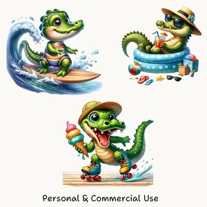 Summer Alligator Clipart Set, Cute Reptile Beach Party Graphics ...
