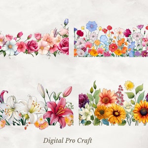 12 Floral Border Png, Floral Clipart, Watercolor Flower Border ...