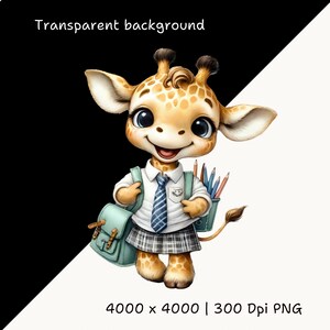 Watercolor School Animals Clipart Set, Digital PNG Files, Nursery ...