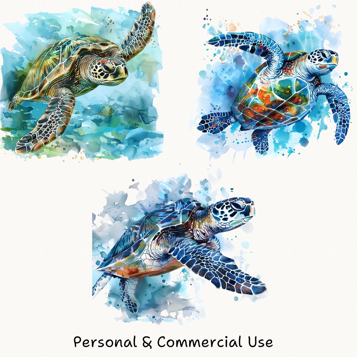 11 Sea Turtle Clipart Set, Marine Turtle Printable Watercolor, High ...