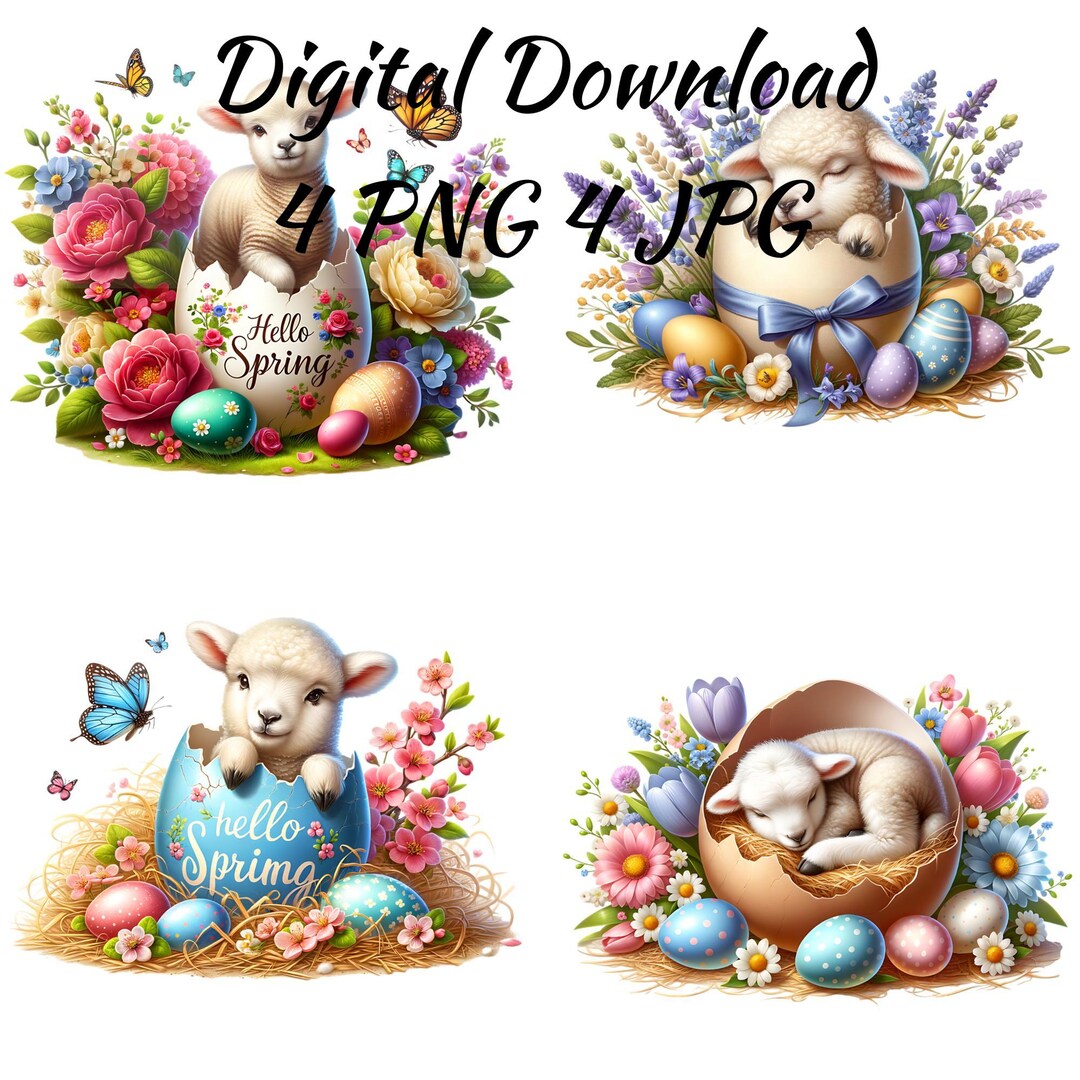 Spring Lamb Clipart Bundle, Easter Lamb Png Graphics, Easter ...