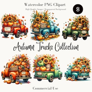 Watercolor Clipart Autumn Trucks Collection, Fall Truck Illustrations ...