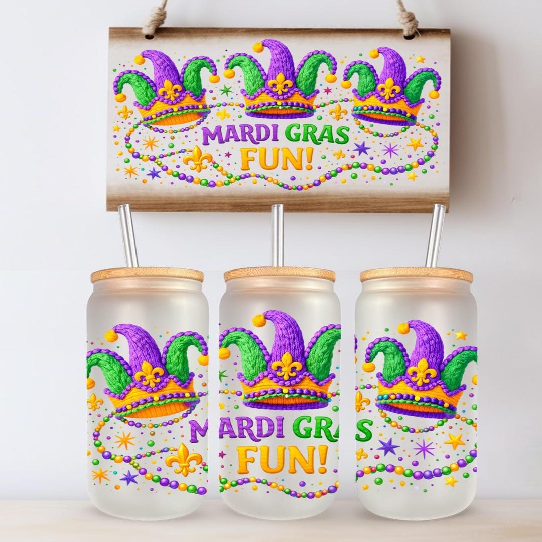 Mardi Gras Sipper Glass Wrap PNG, Digital Download, Party Glass Design ...
