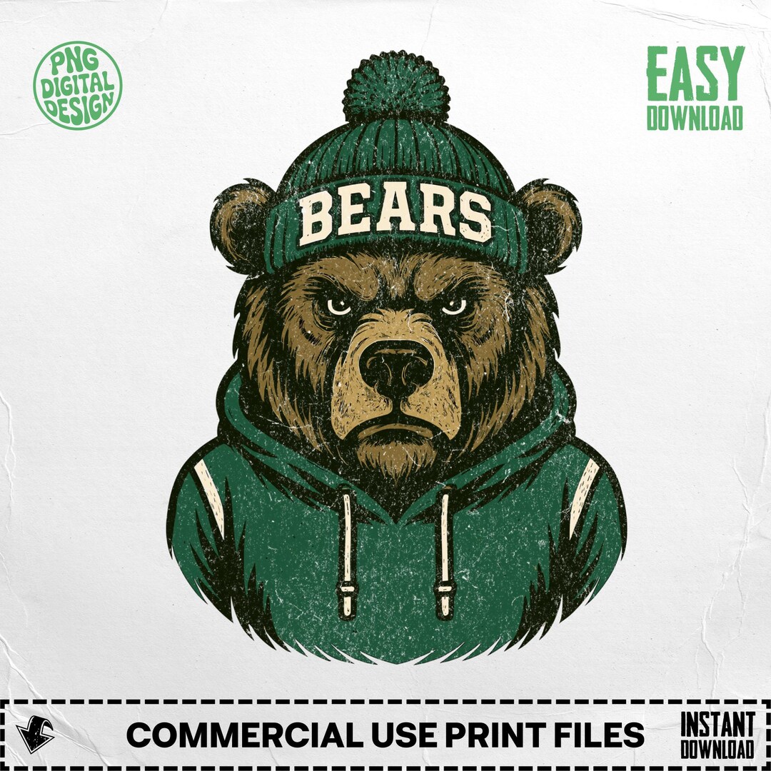 Vintage Bear Mascot Png, Bears Svg, Grunge Sport Logo, Cartoon Bear ...