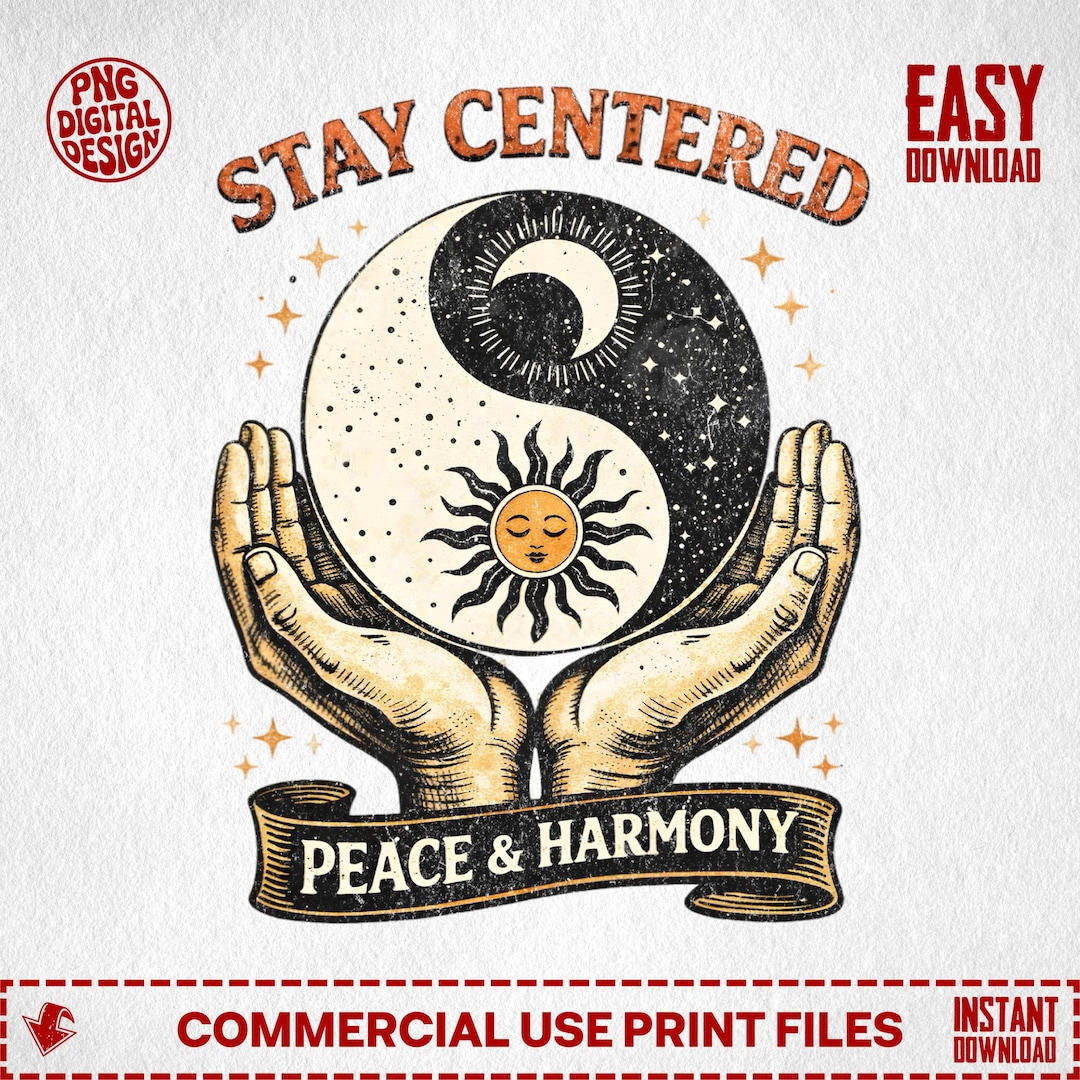 Stay Centered PNG, Yin Yang Design, Peace Harmony Image, Vintage ...