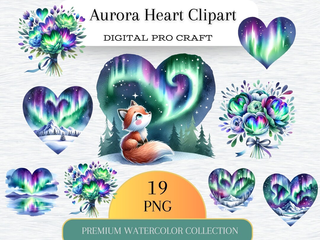 Aurora Heart Clipart | Clipart Bundle | 19 PNG High Quality Images ...