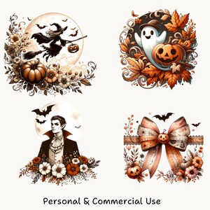 Vintage Halloween Watercolor PNG Clipart – Ghosts and Pumpkins ...