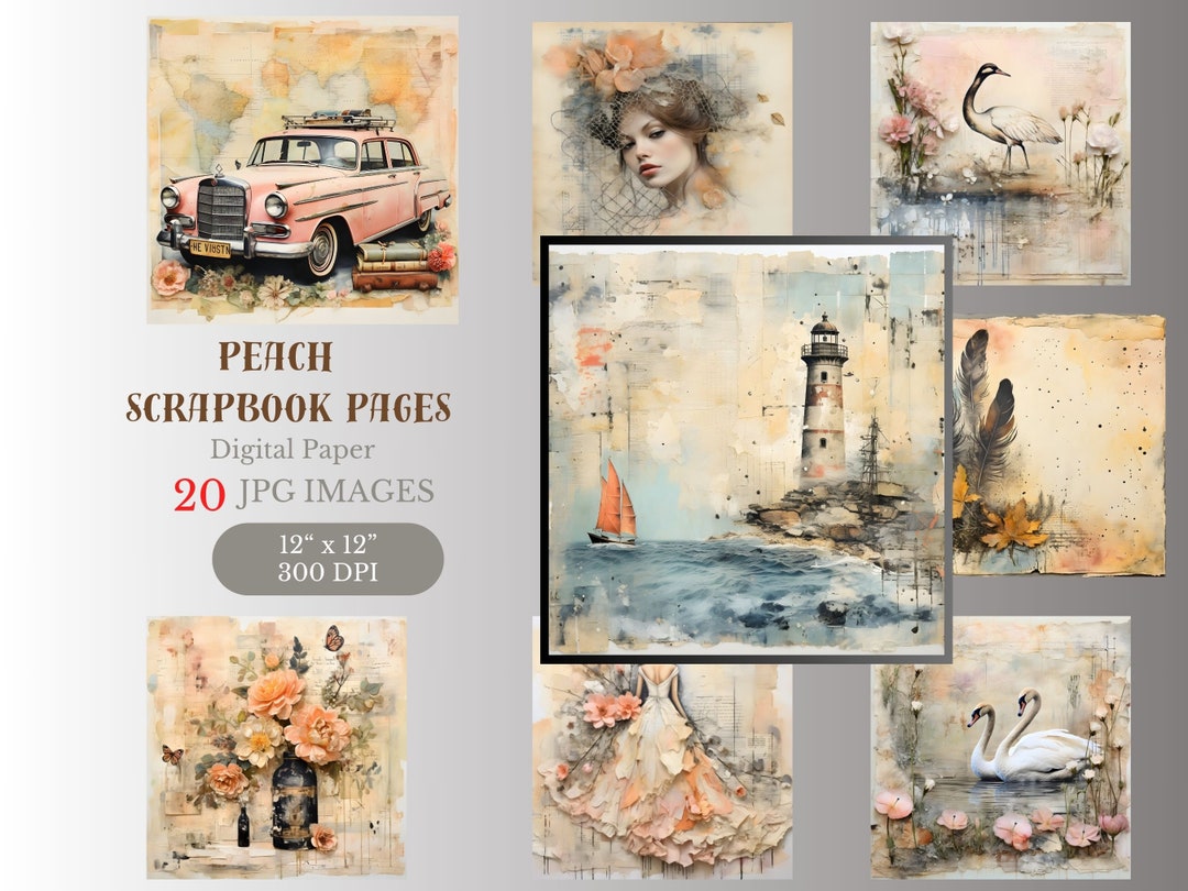 Peach Junk Journal Paper, Digital Download, Watercolor, Mixed Media ...