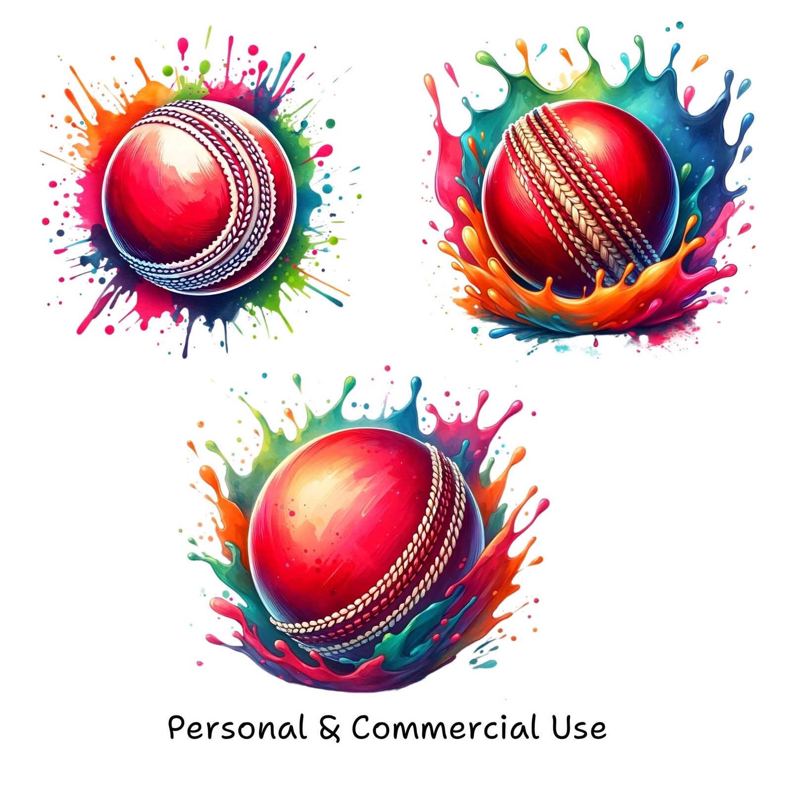 Colorful Cricket Ball Cliparts, Vibrant Watercolor Sports Illustrations ...
