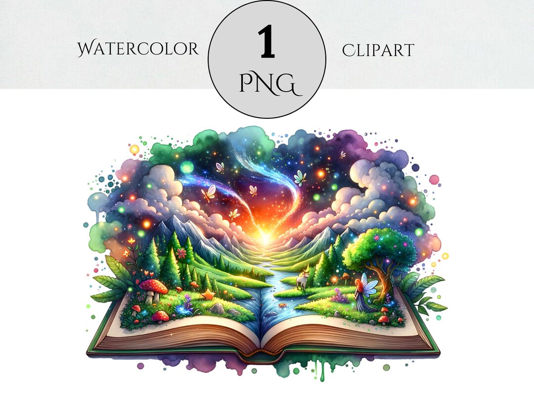 Magical Open Book Clipart Fantasy Landscape Book Clipart Bundle 1 PNG ...
