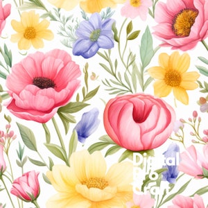 Spring Floral Medley Digital Paper - Watercolor Flower Backgrounds - 16 ...