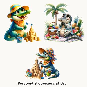 Summer Alligator Clipart Set, Cute Reptile Beach Party Graphics ...