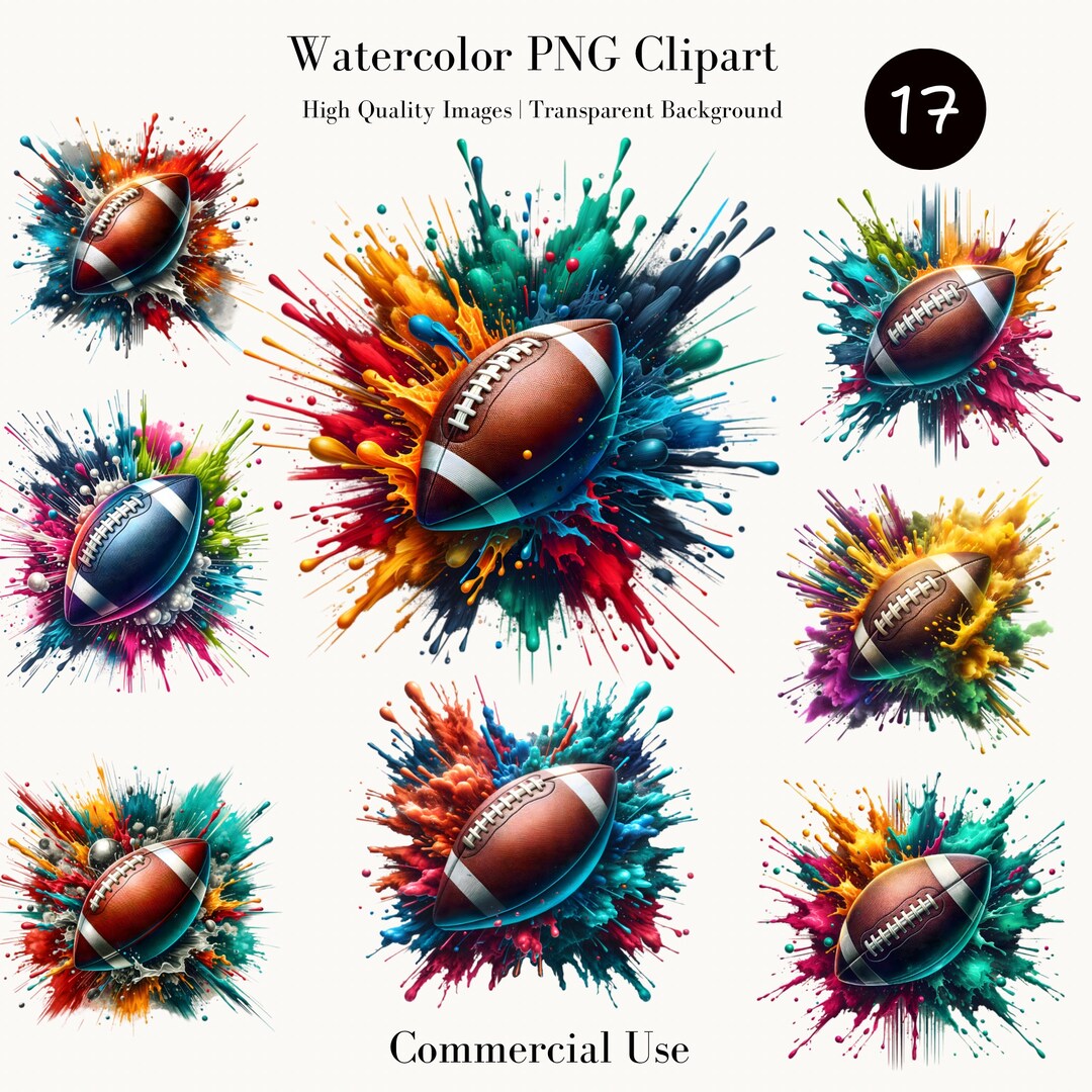 Watercolor Football Splash Clipart, Digital Download, High Quality PNG ...