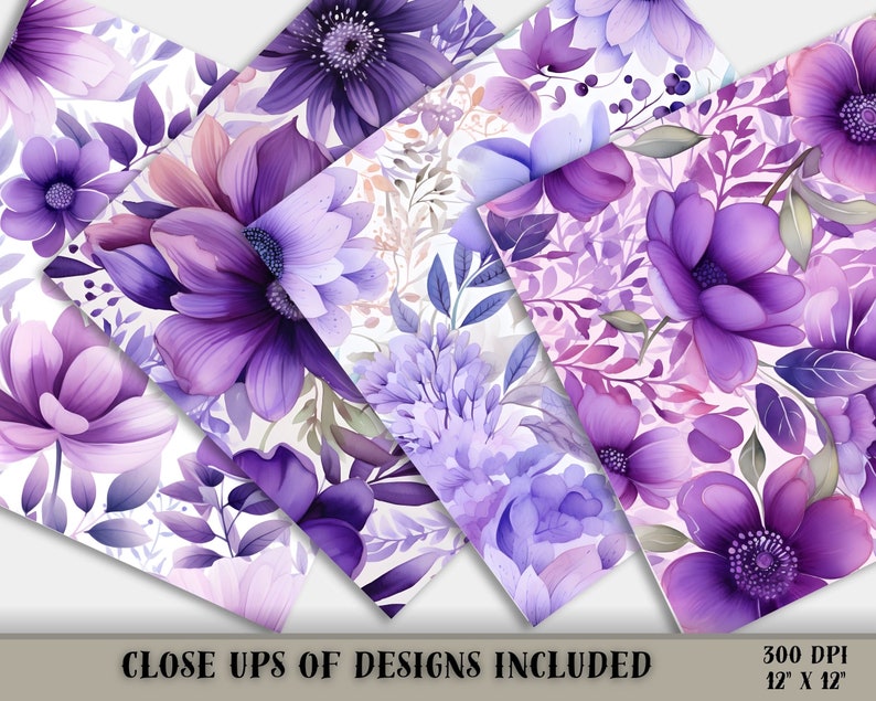 Purple Floral Digital Paper SEAMLESS Purple Watercolor - Etsy