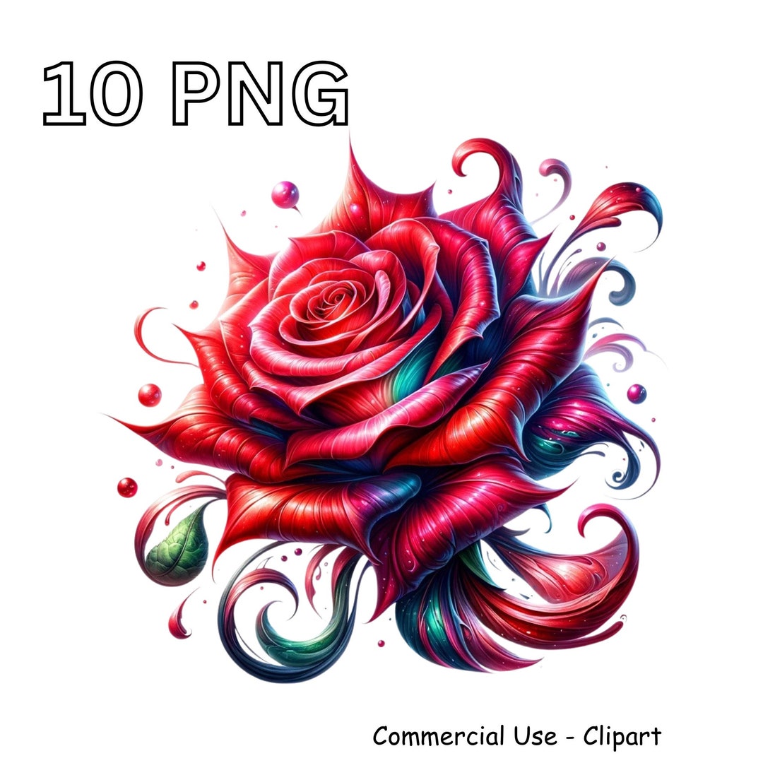Vibrant Red Rose Clipart Bundle, 10 PNG Files, Digital Download ...
