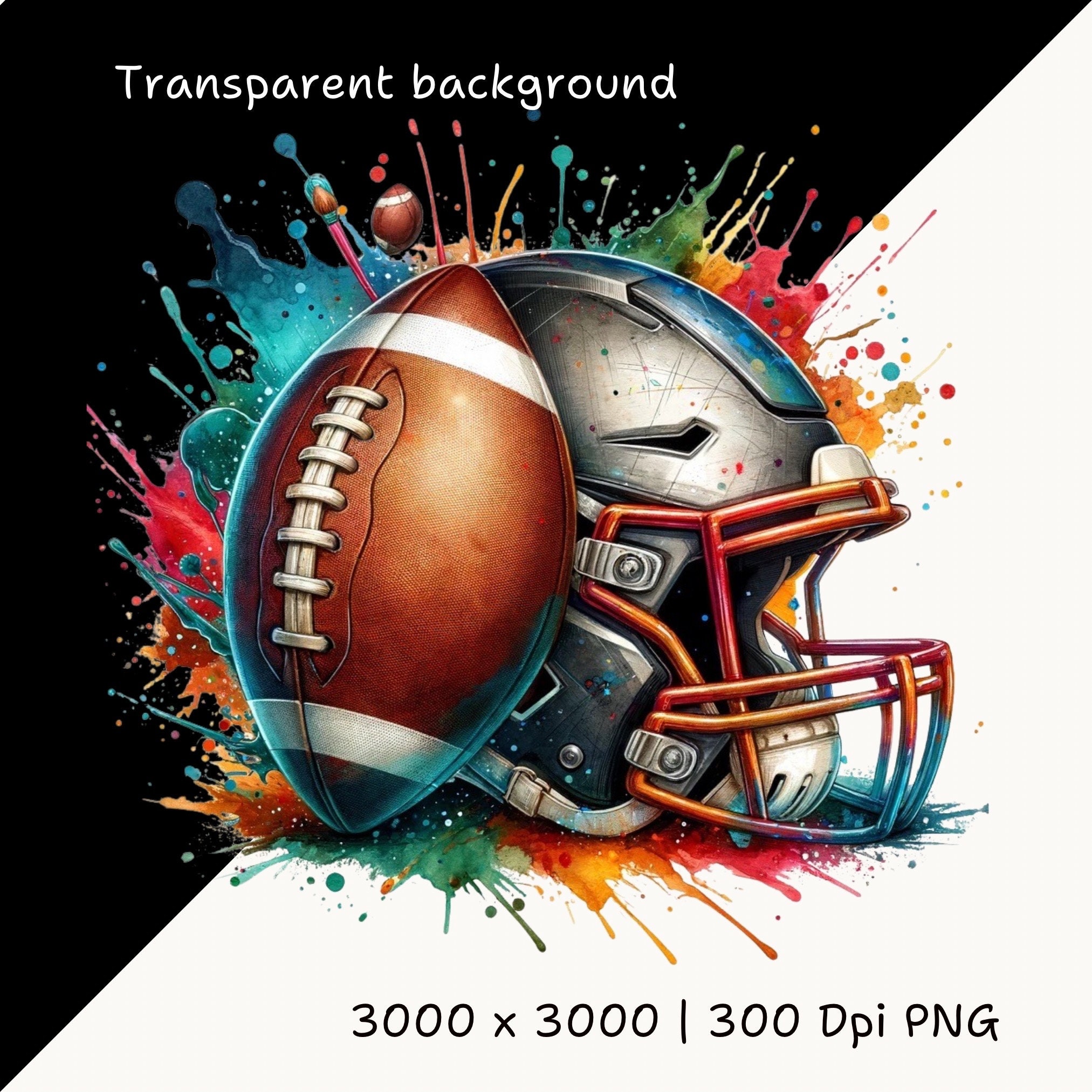Watercolor Football Splash Fire and Water Collision Art, Digital Png ...