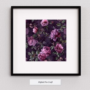 Baroque Purple Rose Digital Paper Set of 16 , Seamless Dark Floral ...