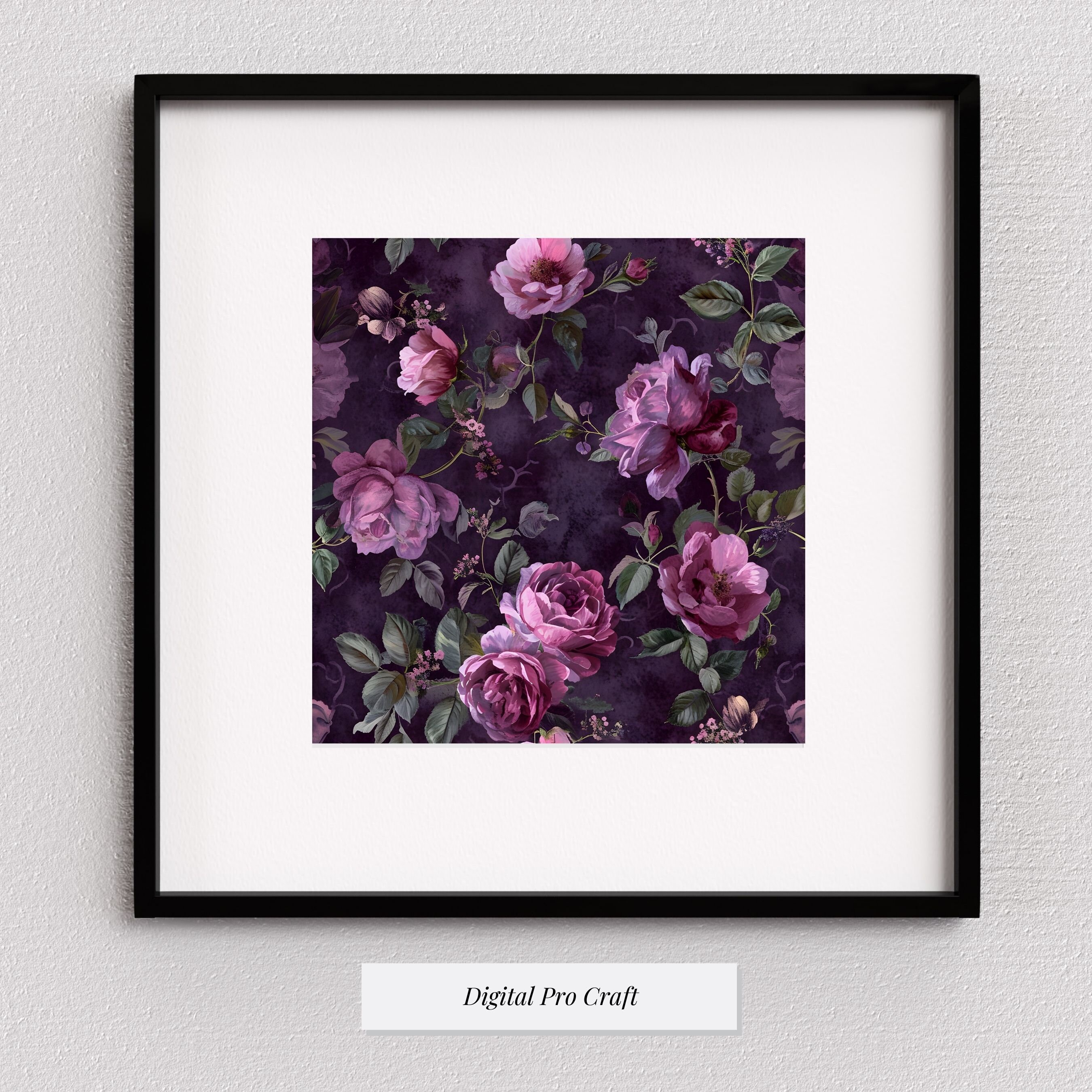 Baroque Purple Rose Digital Paper Set of 16 , Seamless Dark Floral ...
