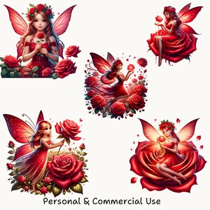 Red Rose Fairy Clipart Bundle – Fantasy Floral Fairies, Red Roses PNG ...