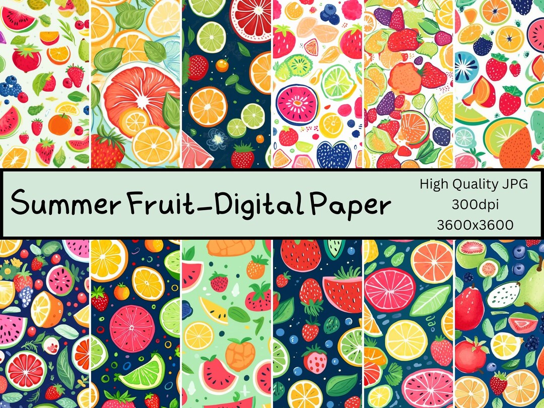 Summer Fruit Digital Paper, Watercolor Paper, Planner Stickers ...