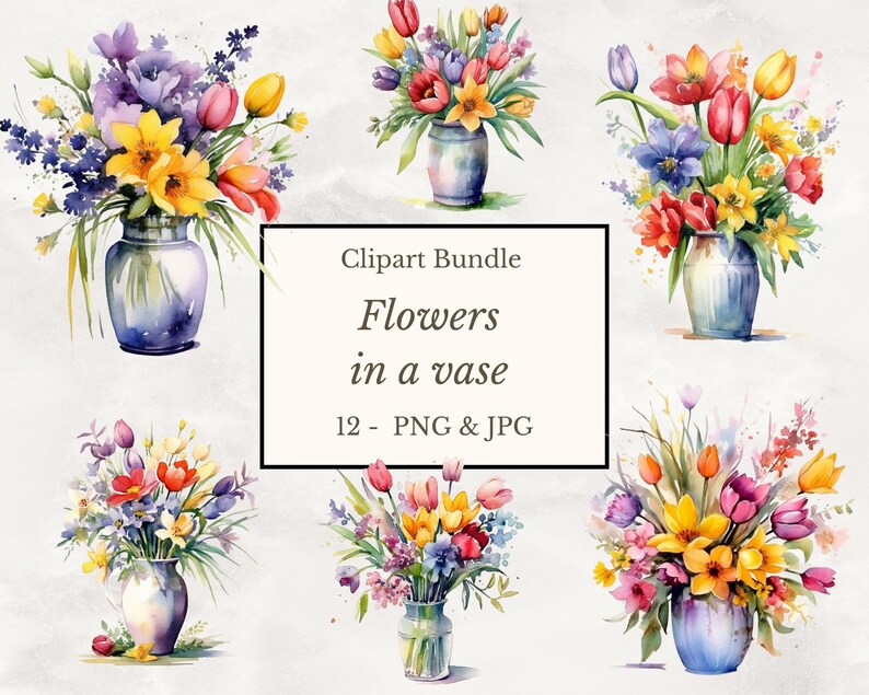 12 Vase of Flowers Clipart High Quality PNG & Jpg-digital - Etsy