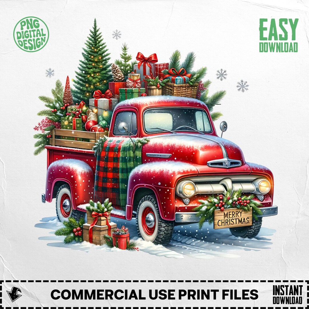 Red Truck Christmas Clipart Png, Vintage Truck Png, Holiday Truck ...