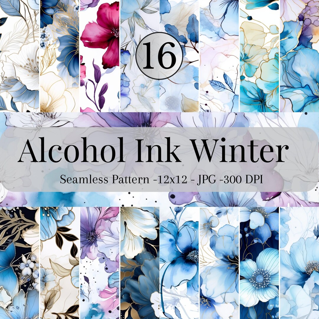 Winter Alcohol Ink Flowers Seamless Patterns - Floral Ink Digital Paper ...