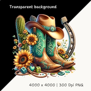 Western Cowboy Boot PNG – Horseshoe Sunflower Rope Clipart, Rustic ...