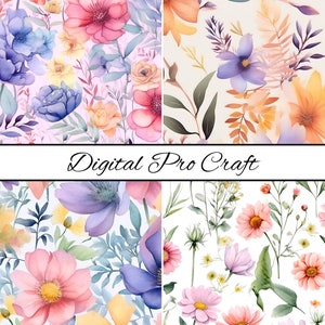 Floral Medley Digital Paper - Watercolor Flower Backgrounds - 12 ...