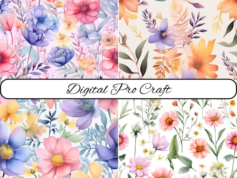 Floral Medley Digital Paper - Watercolor Flower Backgrounds - 12 ...