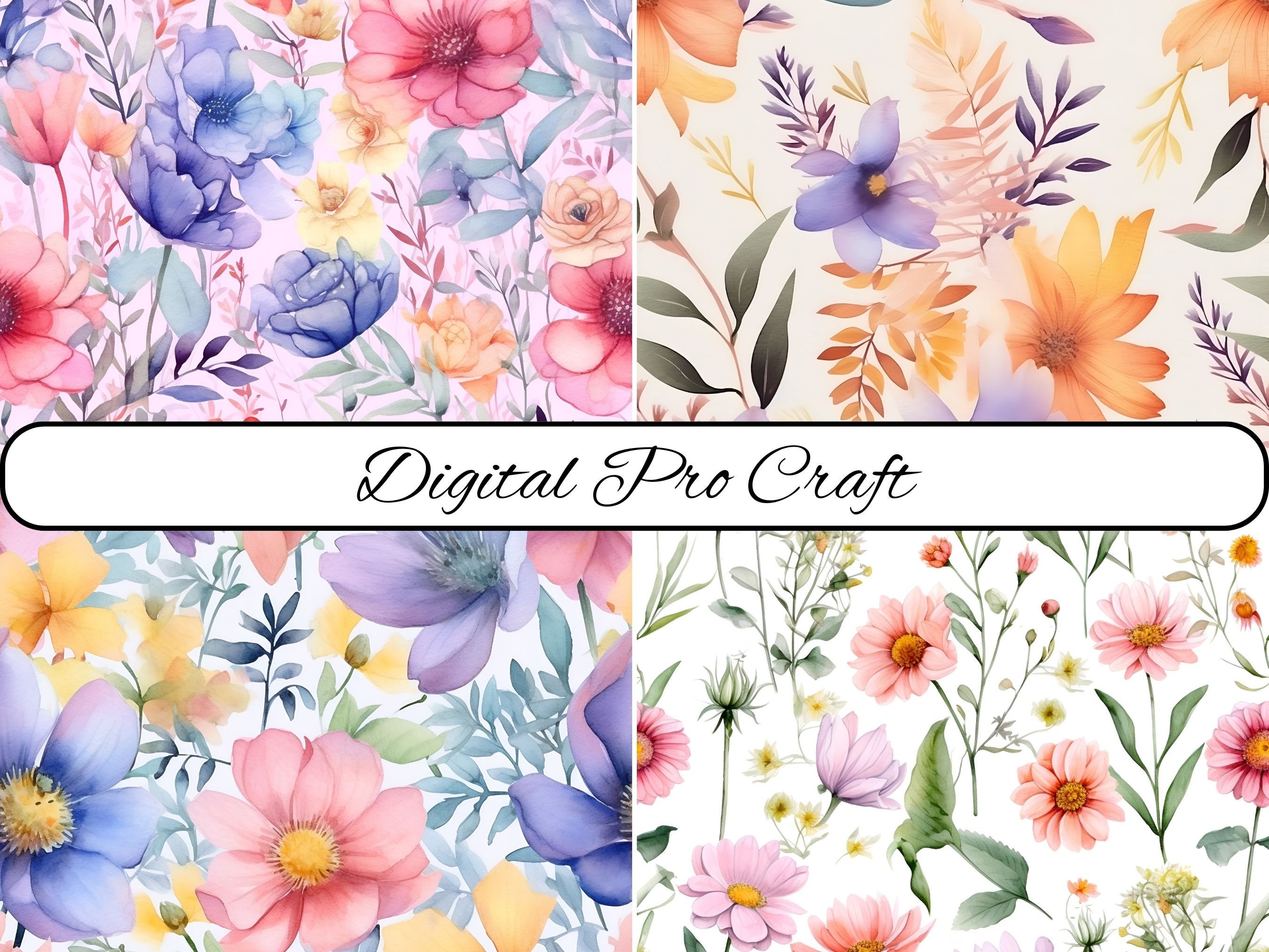 Floral Medley Digital Paper Watercolor Flower Backgrounds - Etsy