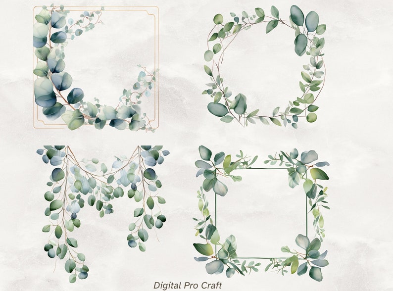 Set of 17, Watercolor Eucalyptus Clipart, Greenery Clipart , Watercolor ...