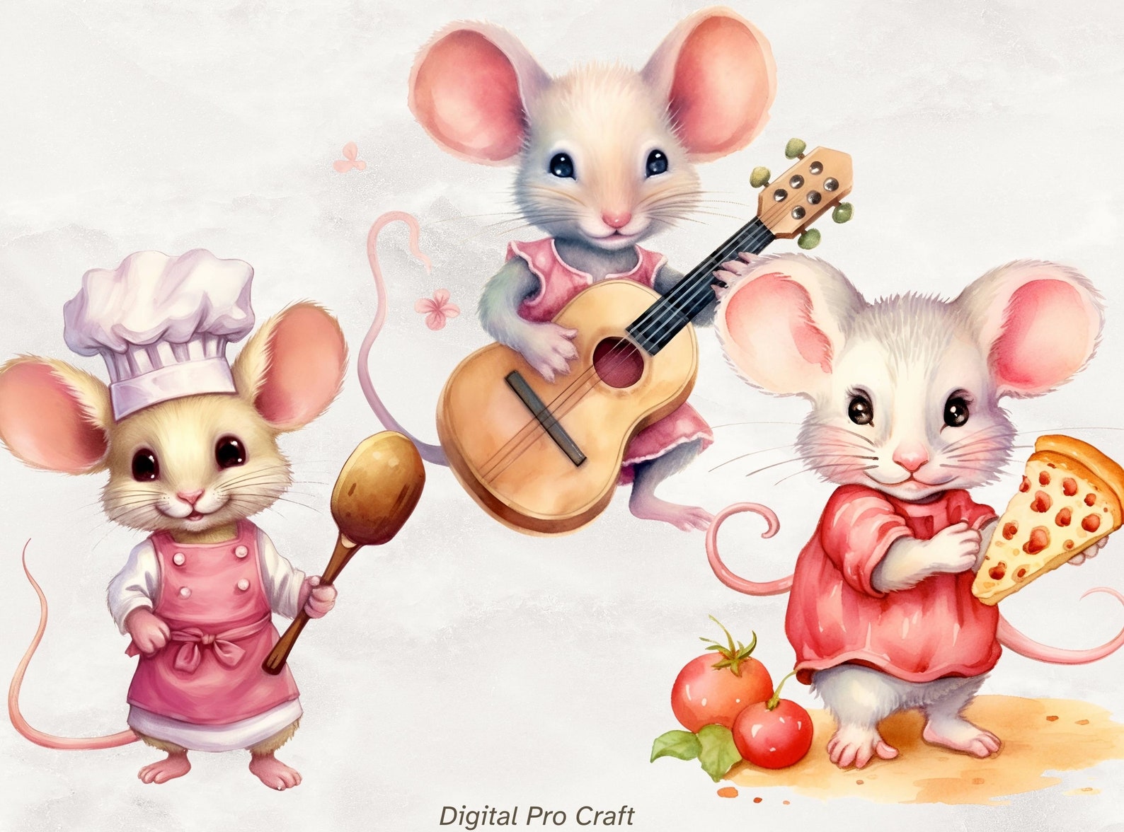 Watercolor Little Pink Mouse Clipart - Fairytale Mice 12 PNG Digital ...