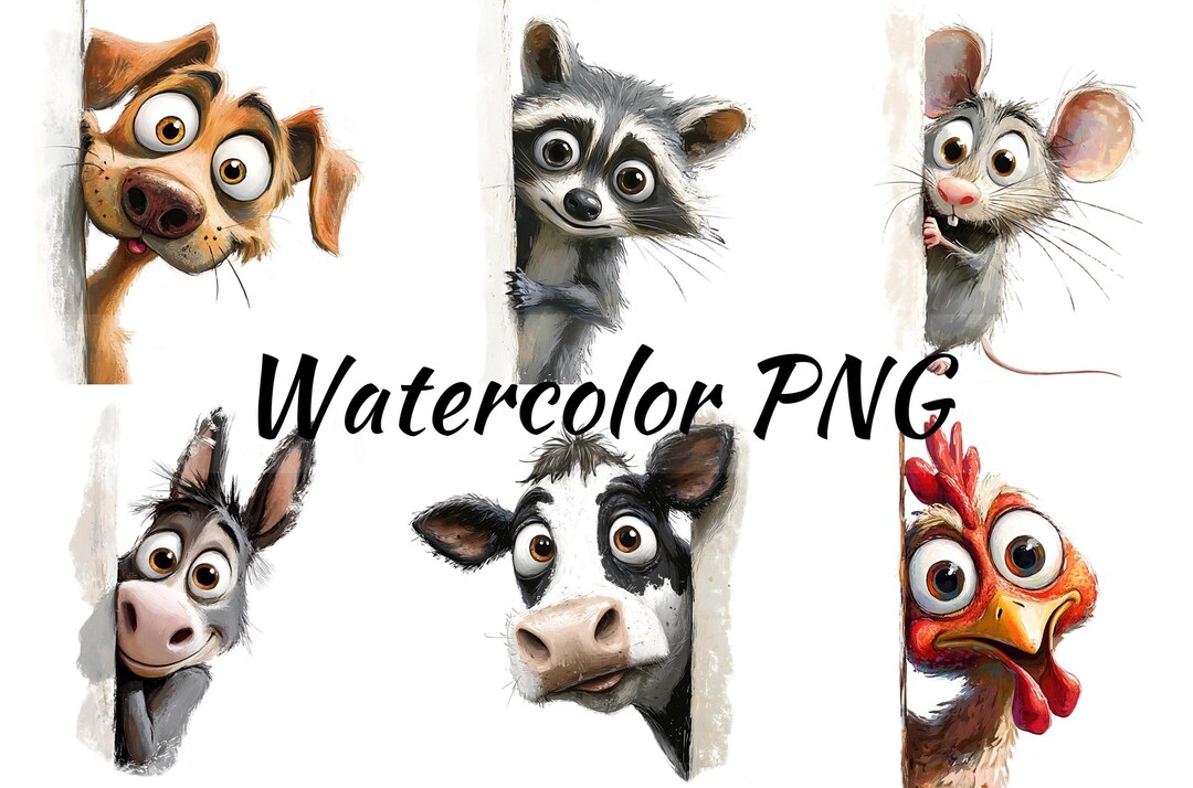 Quirky Animals Peeking Around Corner Clipart - Humorous Whimsical ...