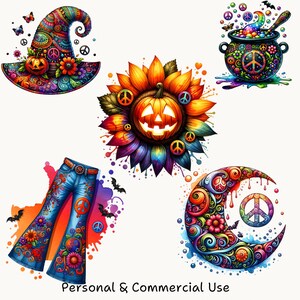 Halloween Hippie Clipart Collection | Hippie Ghost PNG | Pumpkin Hippie ...