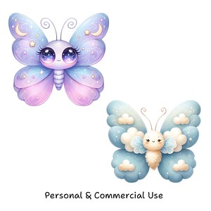 Cute Butterfly Clipart, Digital Download, Kawaii Bug PNG, Commercial ...