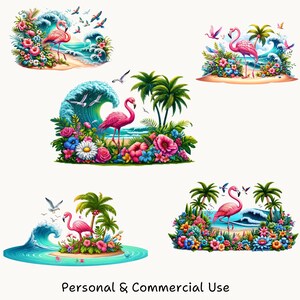 Flamingo Watercolor Clipart Bundle Tropical Flamingo Beach Clipart Set ...