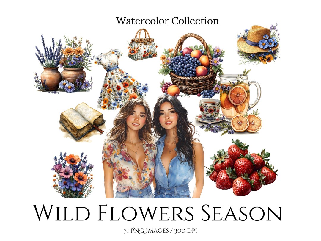 Discover This Stunning Wildflowers Clip Art Set, Featuring Watercolor ...