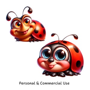 Cute Ladybug Clipart, Digital Download, Cartoon Bug PNG, Commercial Use ...