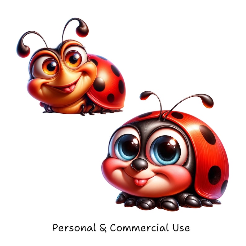 Cute Ladybug Clipart, Digital Download, Cartoon Bug PNG, Commercial Use ...